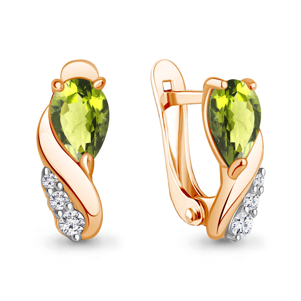 Серьги из Золота с фианитами, хризолитами, артикул 4453907А ...